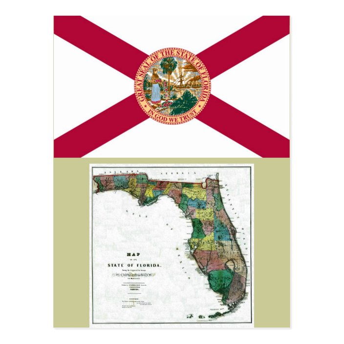 Florida Map and State Flag Postcard | Zazzle.com