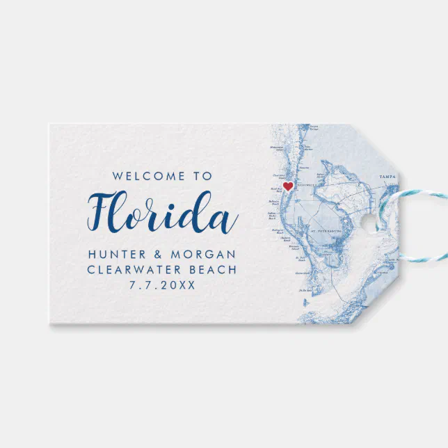 Florida Map Minimal Modern Navy Wedding Welcome Gift Tags | Zazzle