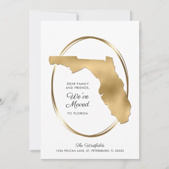 Florida Map New Address Gold Metallic Moving Announcement | Zazzle.com