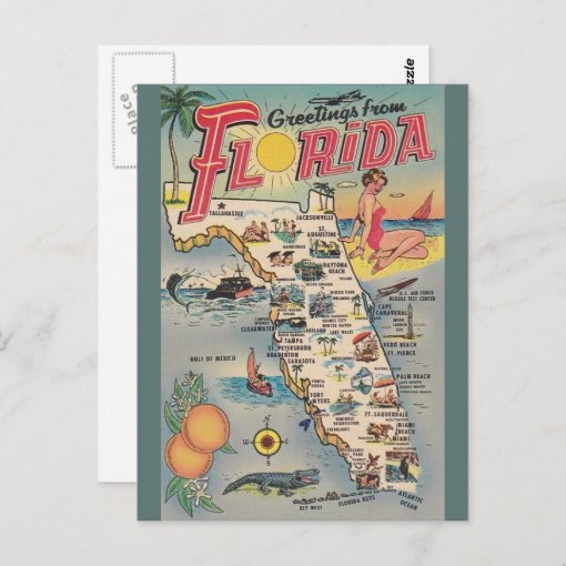Florida Map Post Card | Zazzle