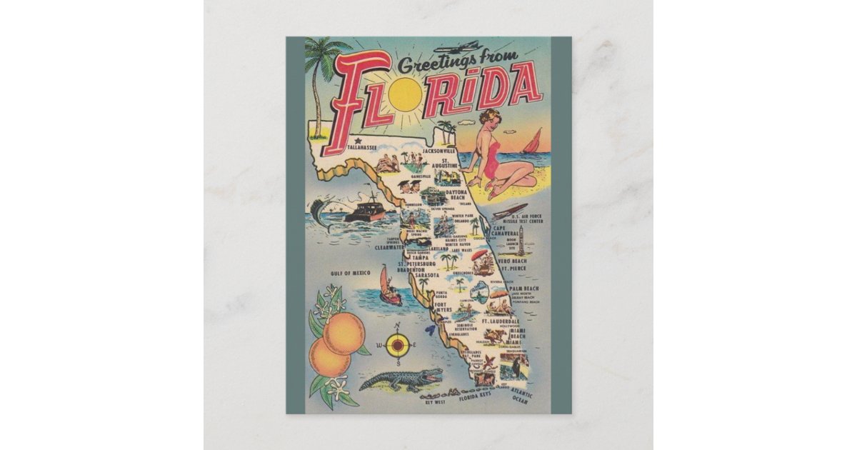 Florida Map Post Card | Zazzle