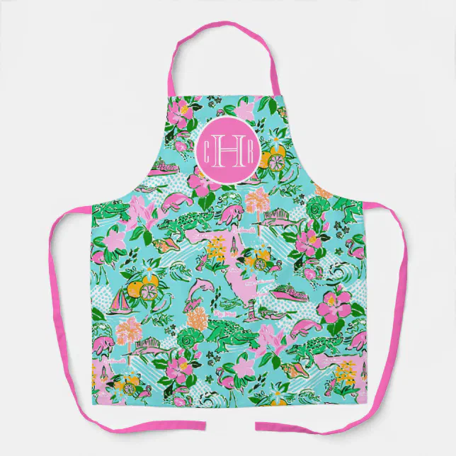 Florida Map Preppy Palm Beach Pattern Print Apron | Zazzle