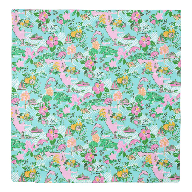 Florida Map Preppy Palm Beach Pattern Print Duvet Cover | Zazzle