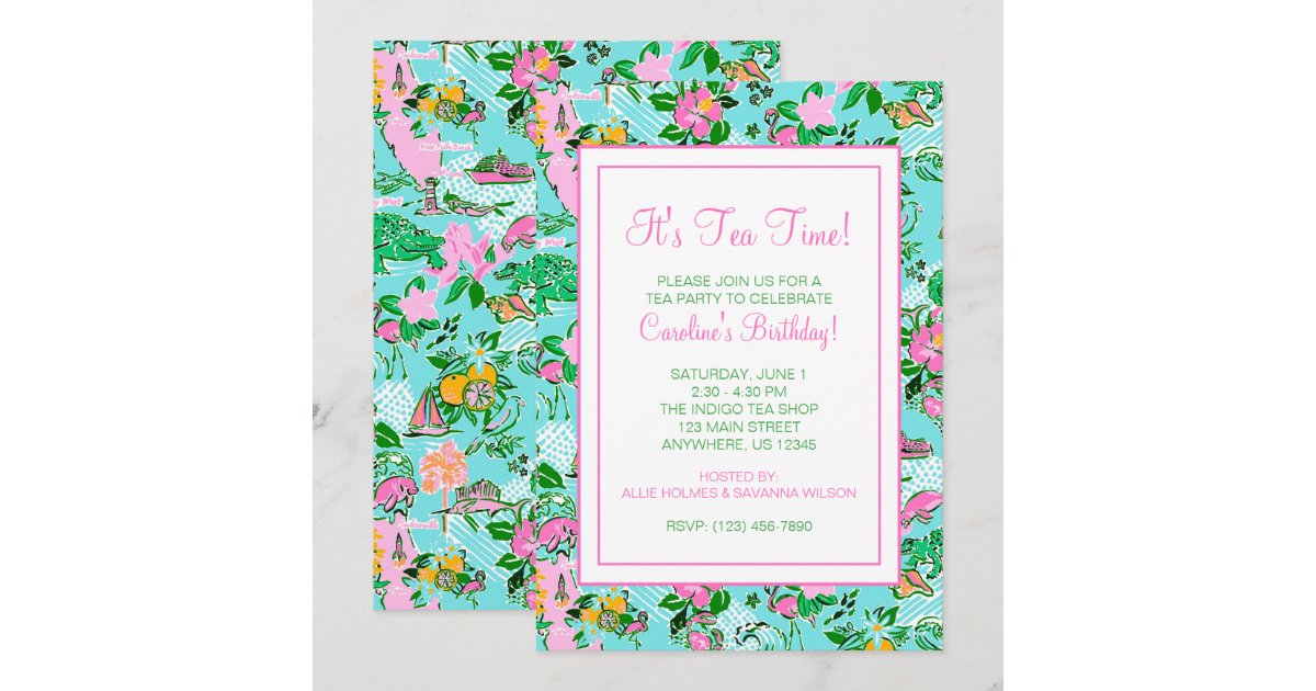 Florida Map Preppy Palm Beach Pattern Print Invitation | Zazzle