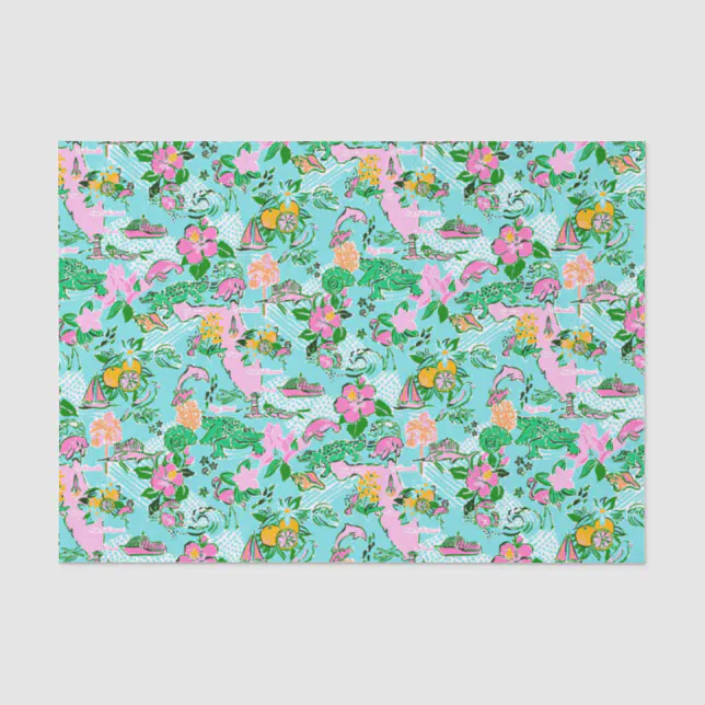 Florida Map Preppy Palm Beach Pattern Print Tissue Paper | Zazzle