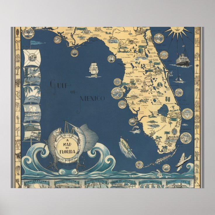 Florida peninsula old map poster | Zazzle