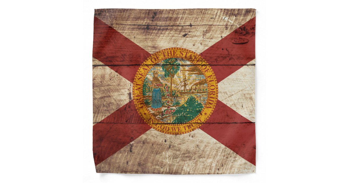Florida State Flag on Old Wood Grain Bandana | Zazzle