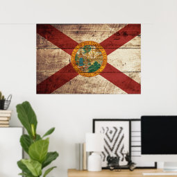 Florida State Flag on Old Wood Grain Poster | Zazzle