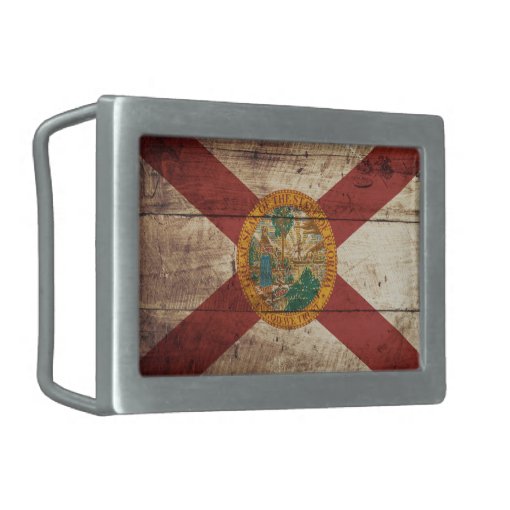 Florida State Flag on Old Wood Grain Rectangular Belt Buckle | Zazzle