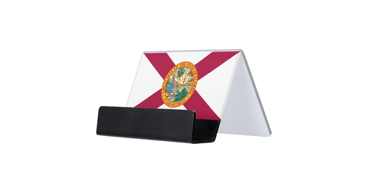 Florida State & Florida Flag / USA Desk Business Card Holder | Zazzle