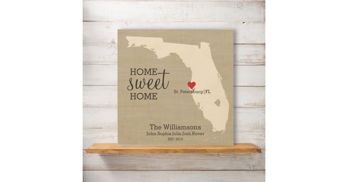 Florida State Map Custom Family Name Established Wood Wall Art | Zazzle