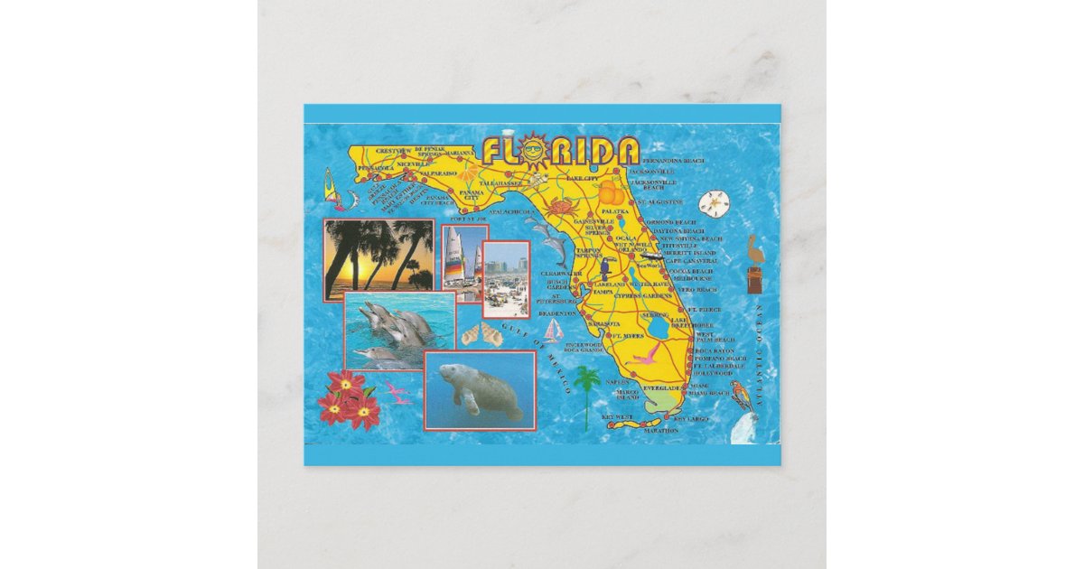 Florida State Map Postcard | Zazzle