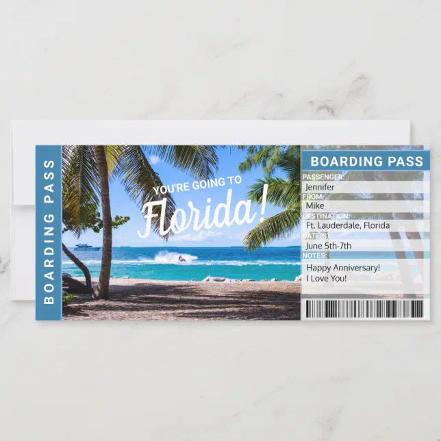 Florida Surprise Trip Boarding Pass Gift Ticket | Zazzle