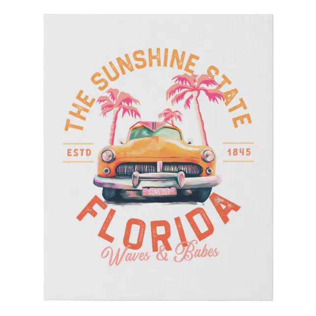 Florida, The Sunshine State. Cool Retro Surf Art Faux Canvas Print | Zazzle
