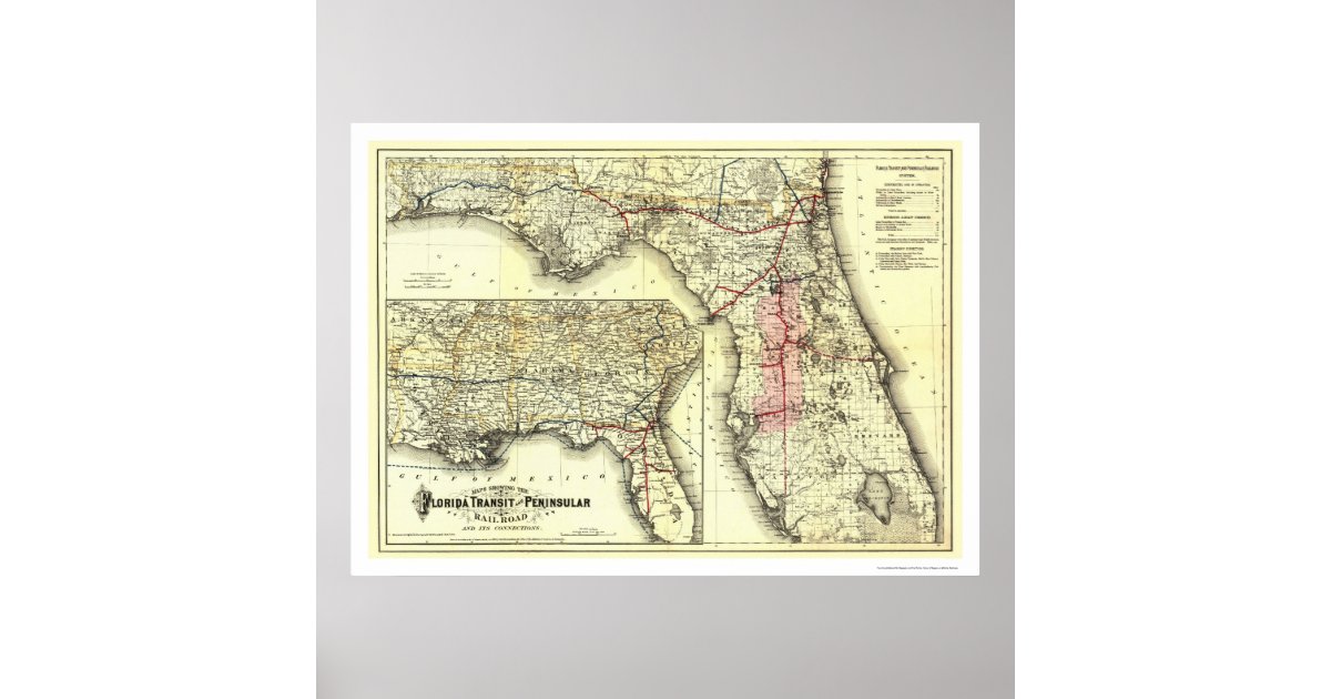 Florida Transit Railroad Map 1882 Poster | Zazzle