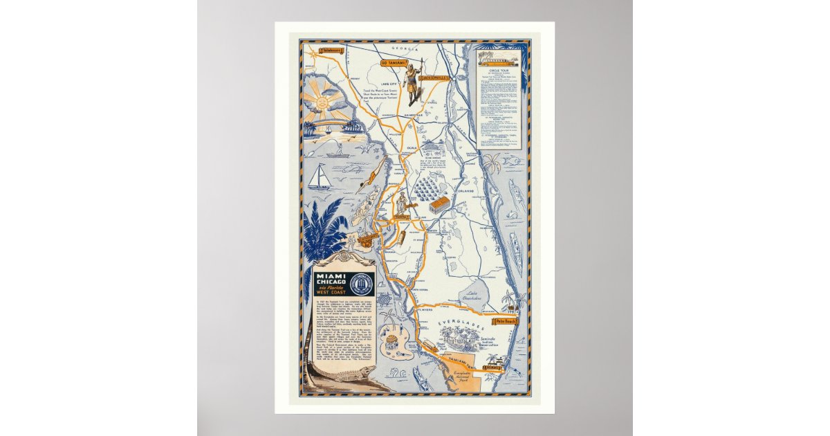 Florida Travel Map 20x28 Poster Print | Zazzle
