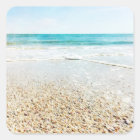 Blue Beach Waves and Sand Romantic Summer Wedding Classic Round Sticker ...