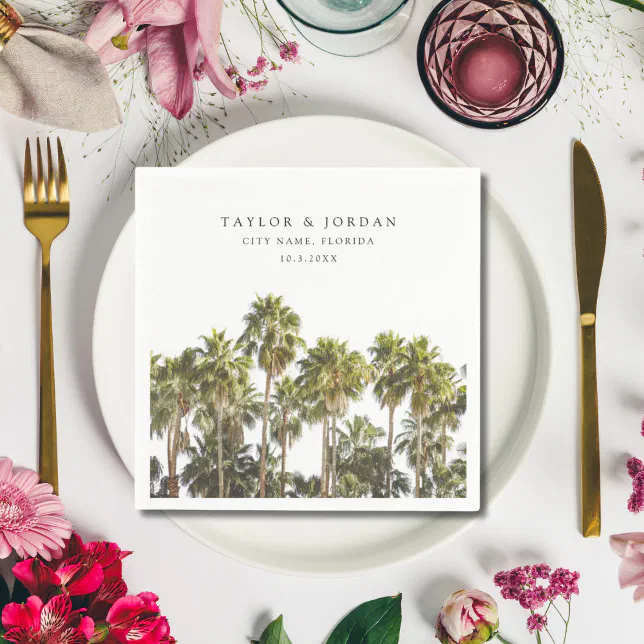 Florida Wedding Palm Tree Custom Photo Napkins | Zazzle