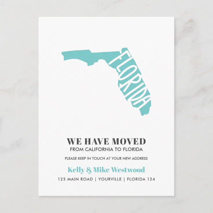 FLORIDA We've moved New address New Home Postcard | Zazzle