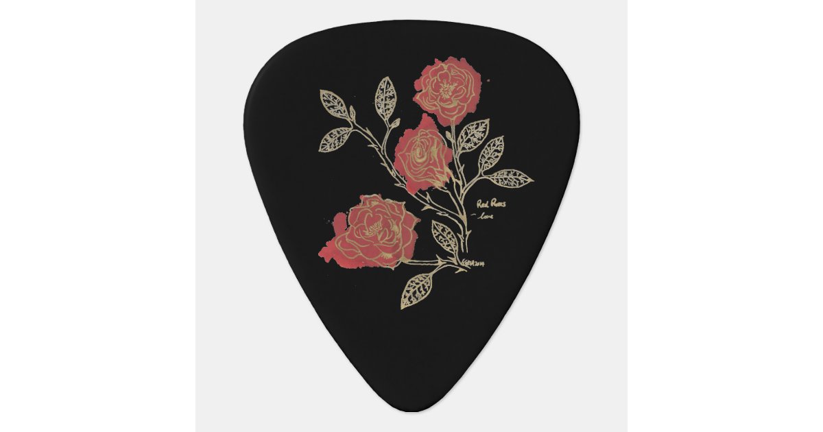 Floriography Inkblot Red Roses Black Guitar Pick | Zazzle