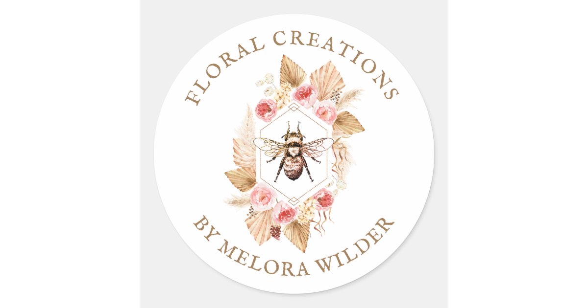 Florist Honey Bee Blush Pink Floral Product Label | Zazzle