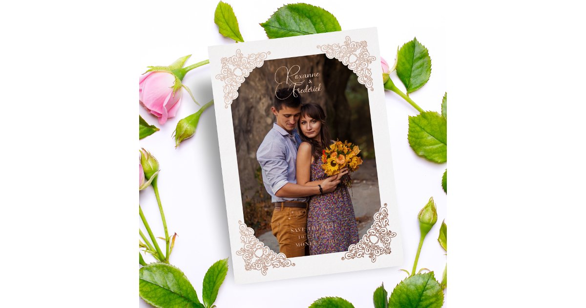 Flourish Frame Corners Fancy Vintage Photo Foil Invitation | Zazzle