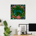 Flourish Green Pink Floral Pretty Inspiring Poster | Zazzle