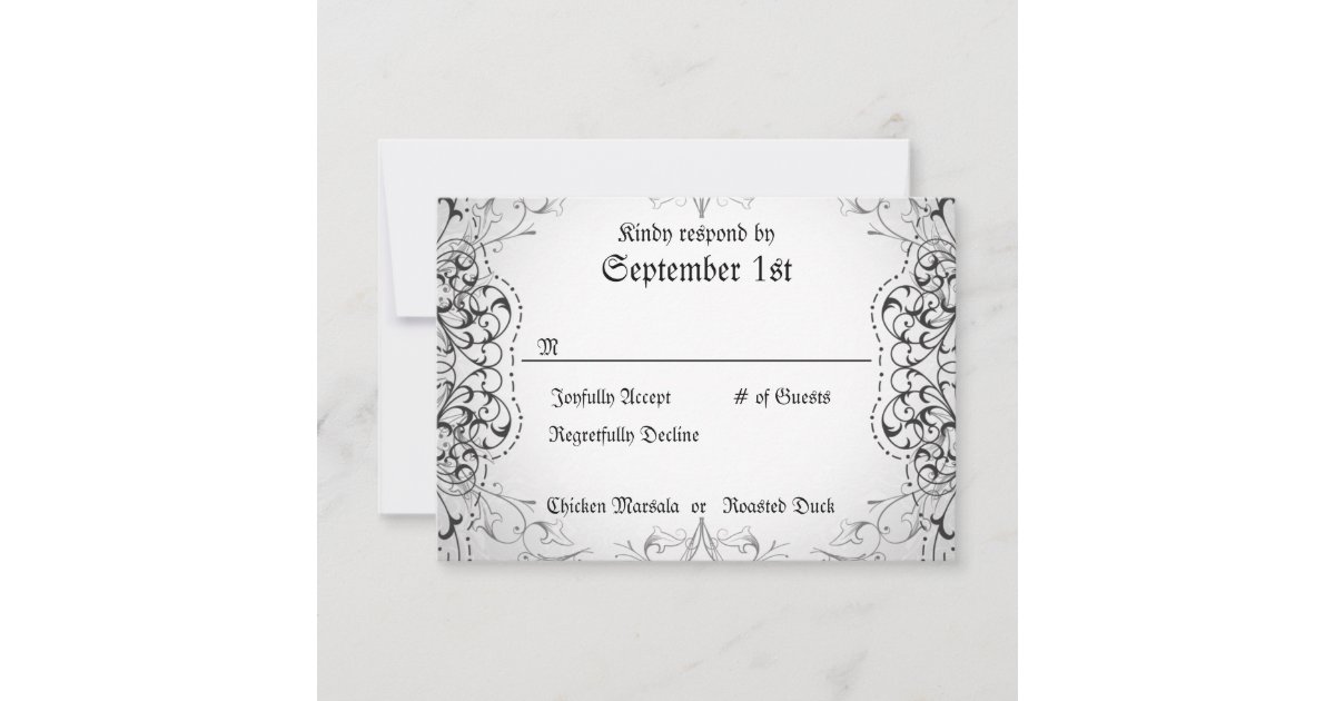 Flourish RSVP Bride & Groom Skeleton Dinner Cards | Zazzle