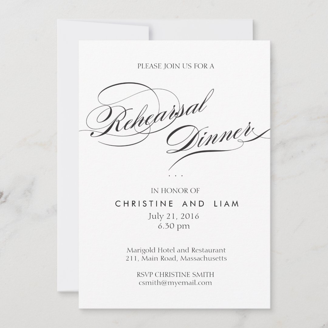 Flourish Script Rehearsal Dinner Card | Zazzle