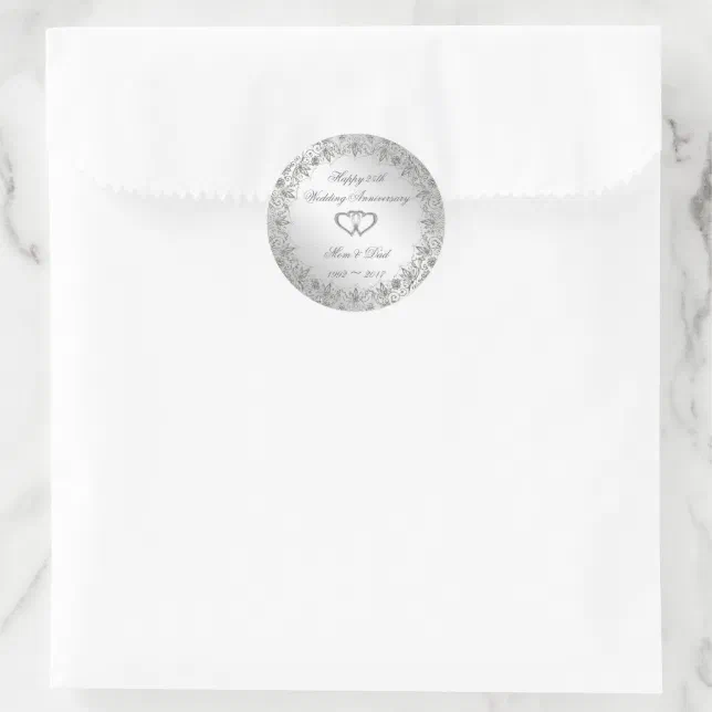 Flourish Silver 25th Wedding Anniversary Classic Round Sticker | Zazzle
