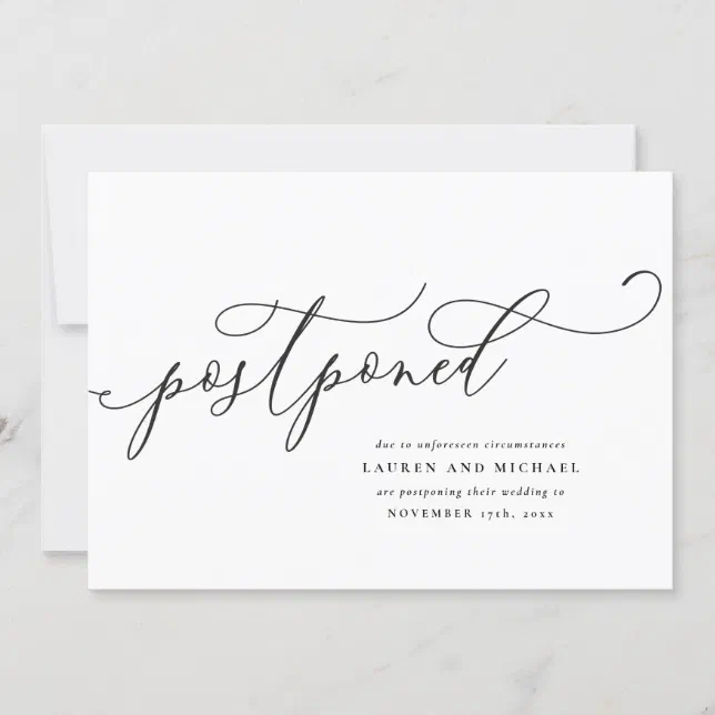 Flourished Script Postponement Change the Date Invitation | Zazzle
