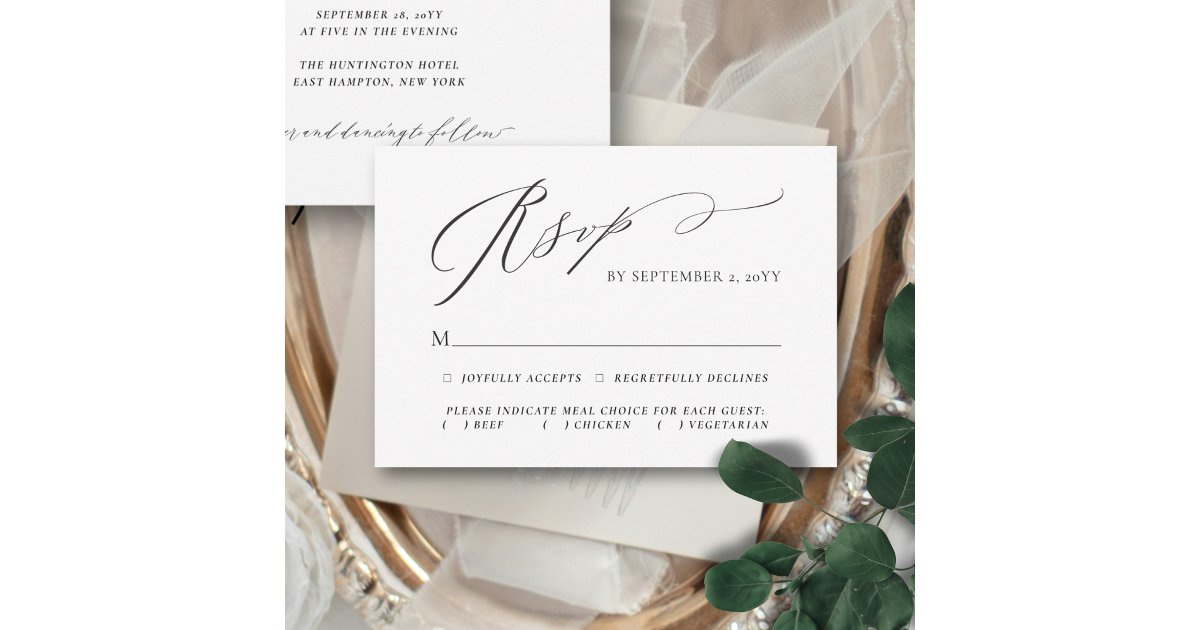 Flourishing Elegant Script Meal Choice Wedding RSVP Card | Zazzle