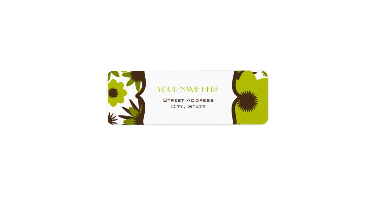 Flower Address Label - Retro Green Flowers | Zazzle