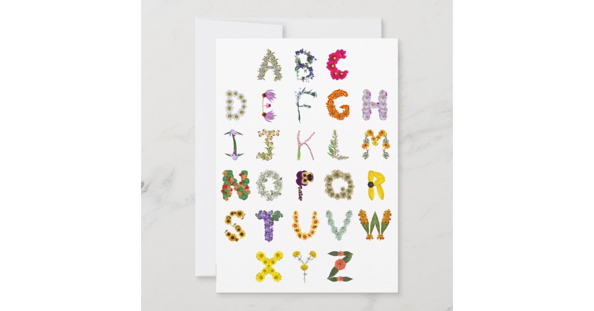 Flower Alphabet ABC | Botanical Alphabet | Flowers Thank You Card | Zazzle