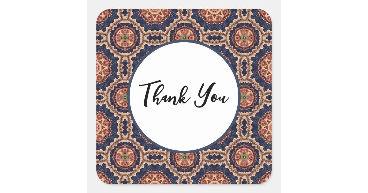 Flower and Star Shapes Pattern - Thank You Square Sticker | Zazzle