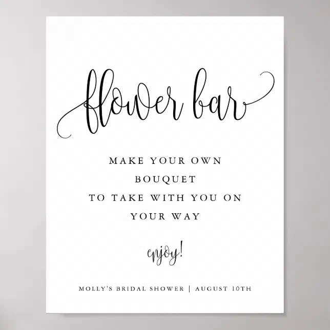 Flower Bar, Minimalist Calligraphy Script Editable Poster | Zazzle