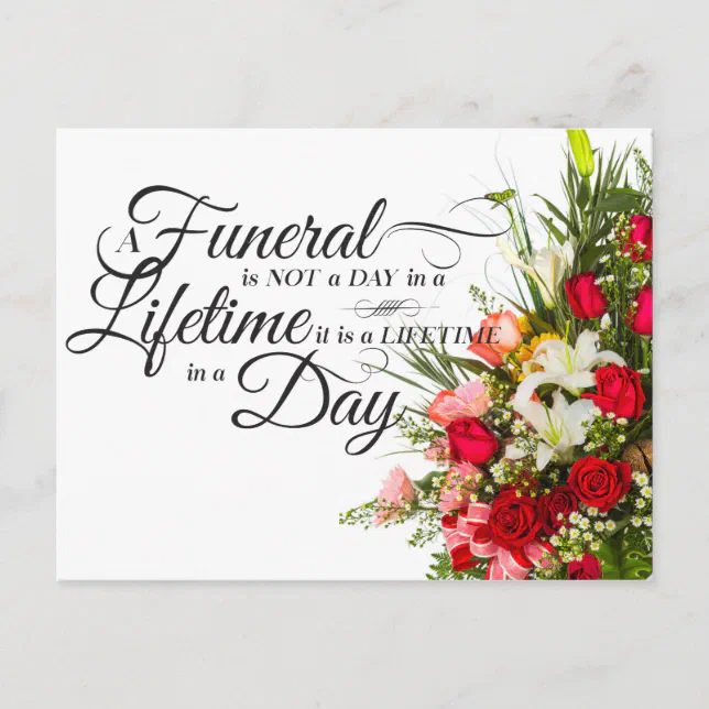 Flower bouquet script sympathy quote for funeral postcard | Zazzle