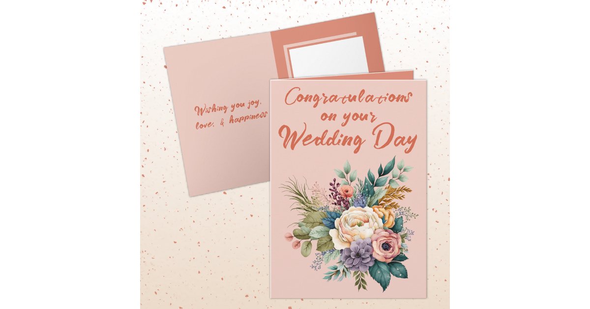 Flower Bouquet Wedding Congratulations orange Card | Zazzle