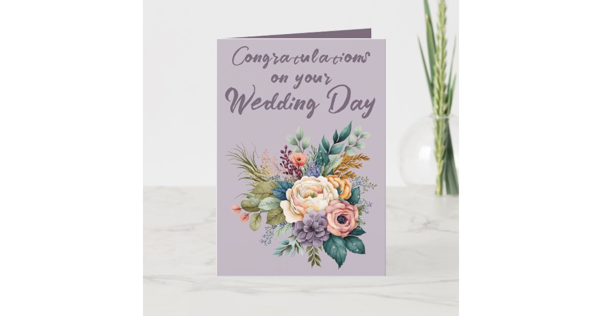 Flower Bouquet Wedding Congratulations purple Card | Zazzle