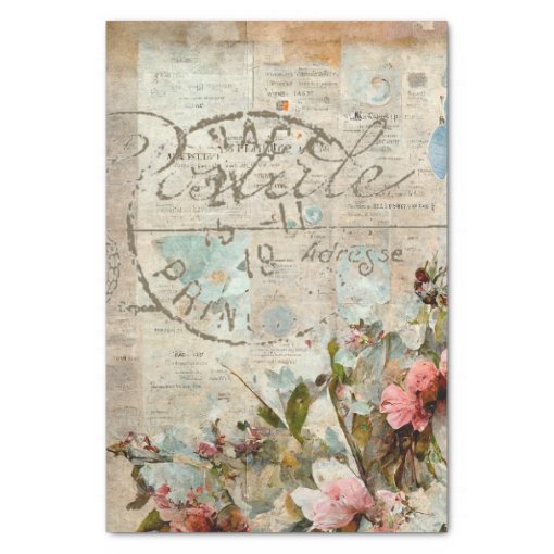 Flower Butterfly Shabby Collage Postale Decoupage Tissue Paper | Zazzle