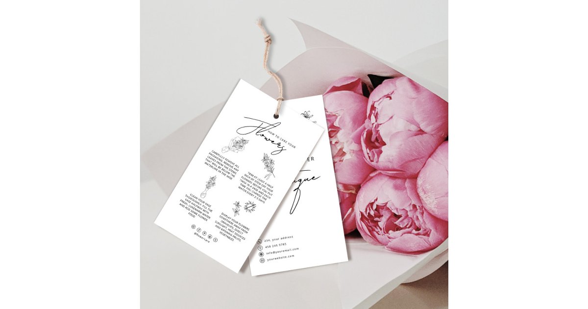 Flower Care Hang Tag Florist Card With Logo | Zazzle