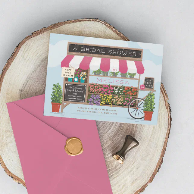 Flower Cart Farmer's Market Bridal Shower Invitation | Zazzle
