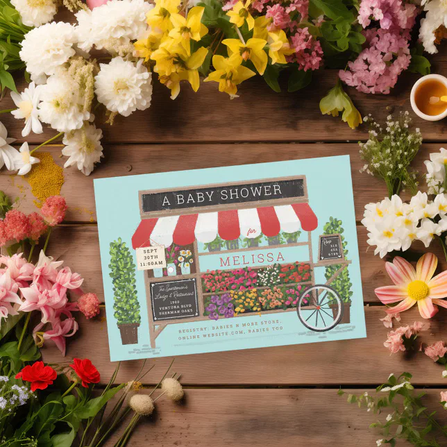 Flower Cart Farmer's Market Gender Neutral Shower Invitation | Zazzle