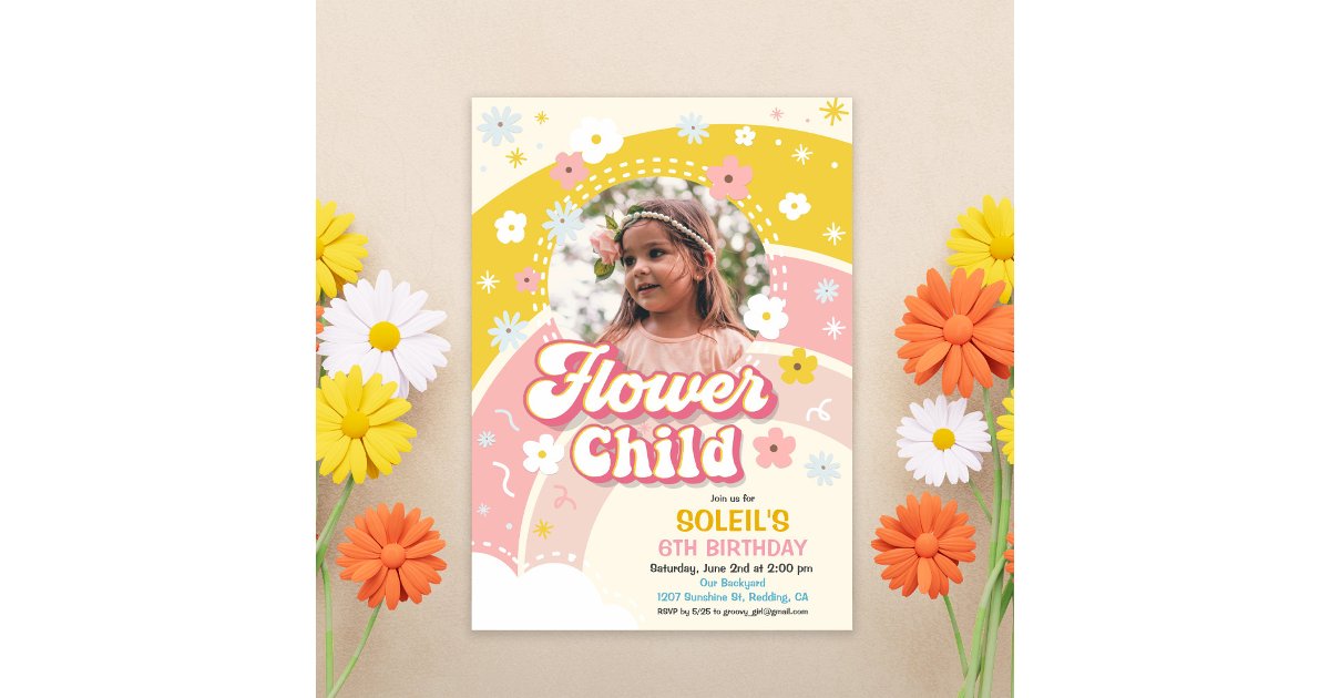 Flower Child Groovy Retro Birthday Invitation | Zazzle