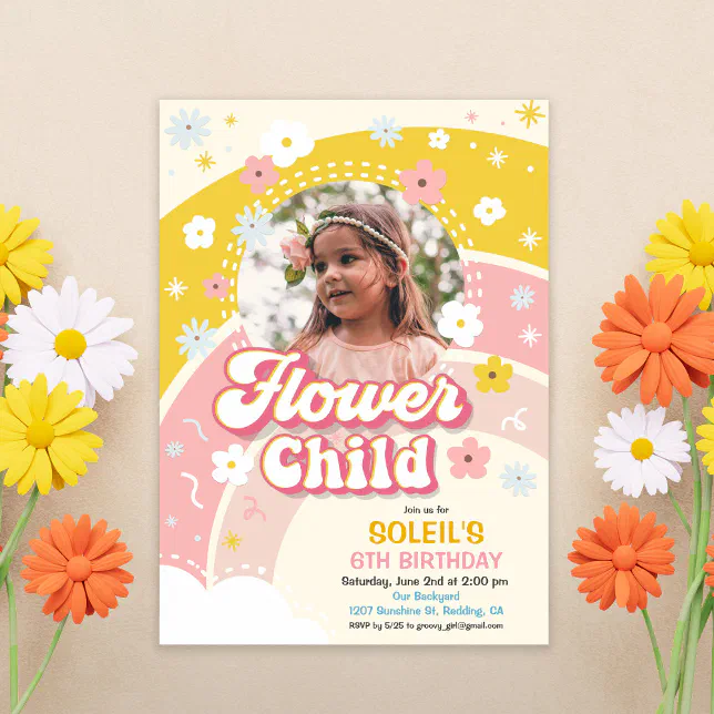 Flower Child Groovy Retro Birthday Invitation | Zazzle