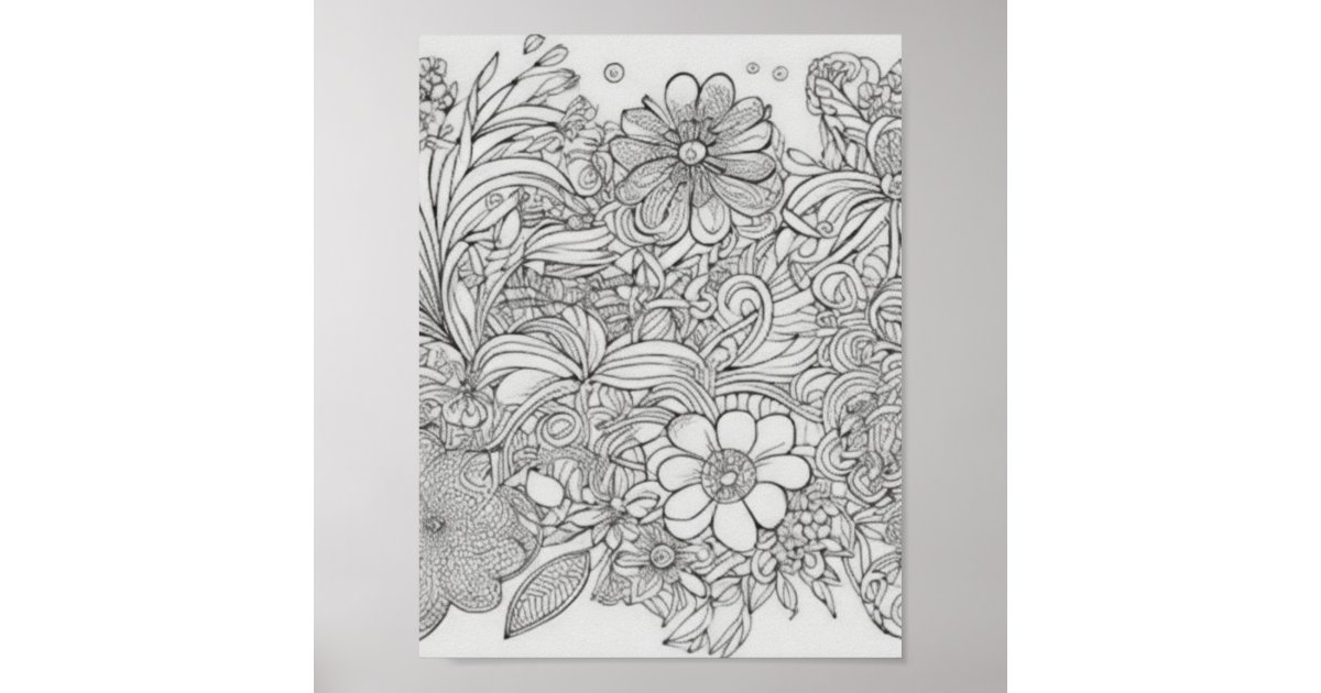 Flower Collage Coloring Poster Wall Decor | Zazzle