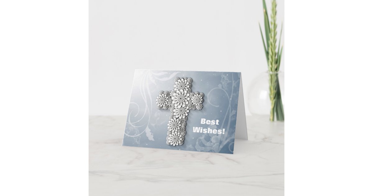 Flower Cross Congratulations Baptism Card | Zazzle