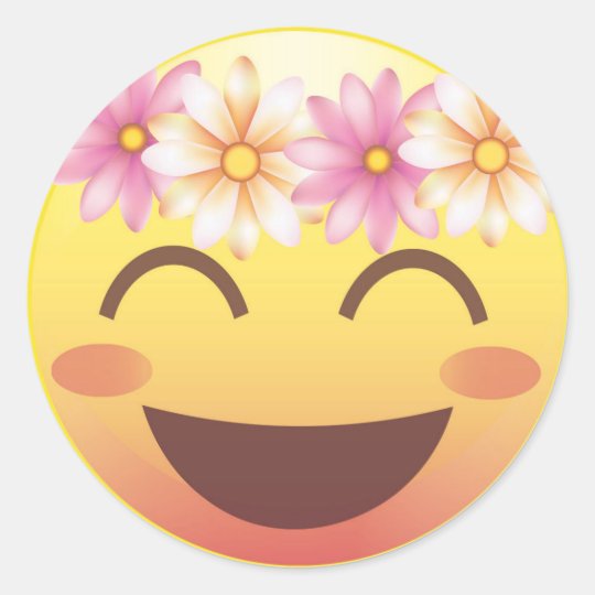 Flower Crown Blushing Emoji Face Sticker | Zazzle.com