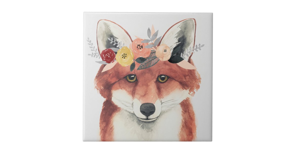 Flower Crown Forester Fox Ceramic Tile | Zazzle