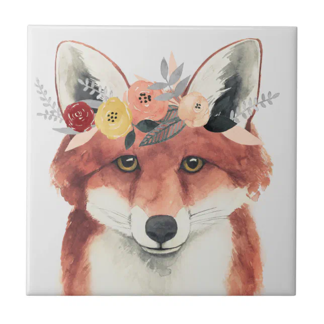 Flower Crown Forester Fox Ceramic Tile | Zazzle